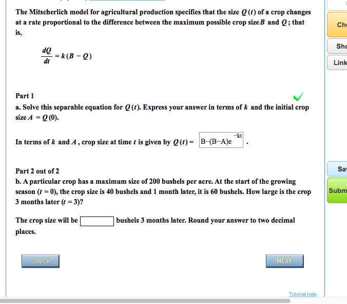 Solved The Mitscherlich model for agricultural production | Chegg.com