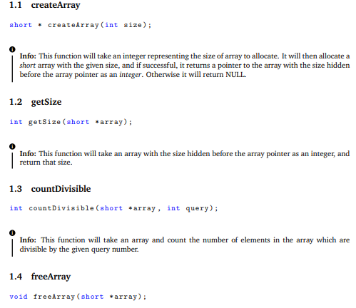 Solved short * createArray(int size); Info: This function | Chegg.com