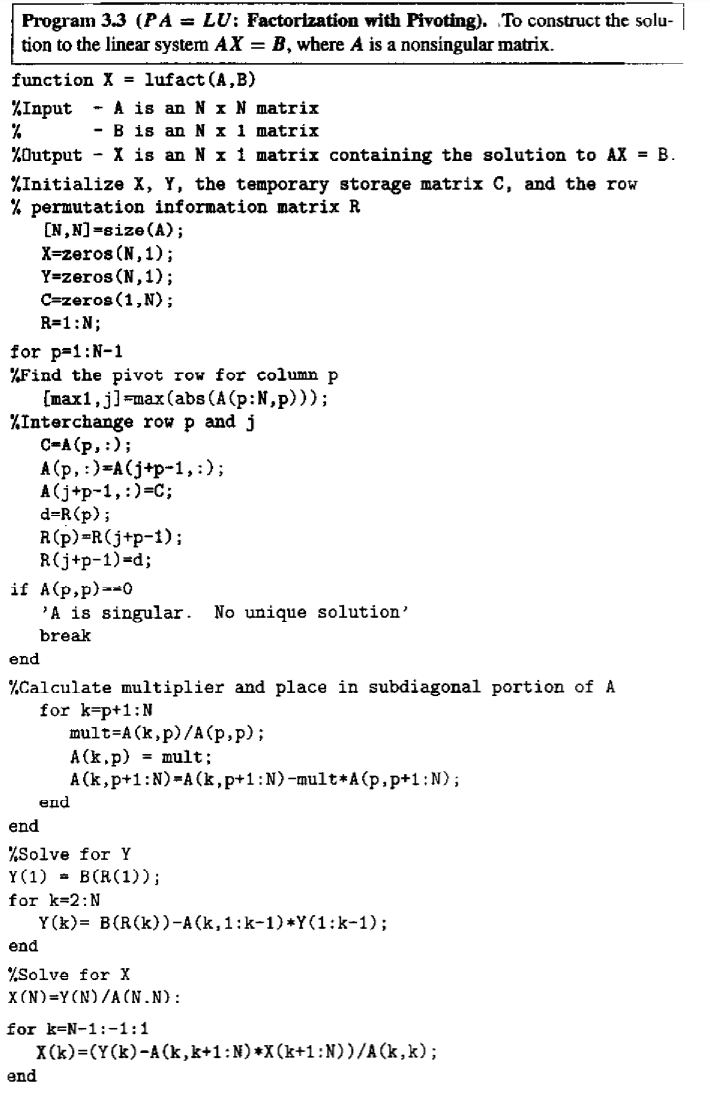 % Program 3.3 function X = lufact(A, B) [N, N] = | Chegg.com