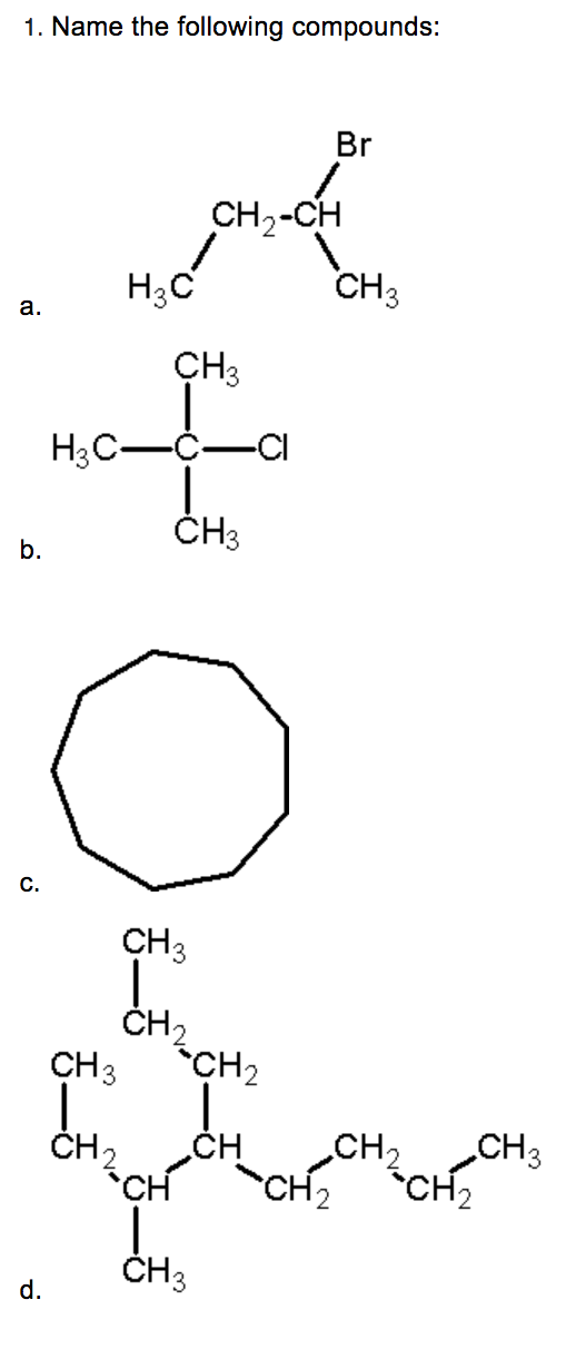 Solved 1. Name the following compounds: | Chegg.com