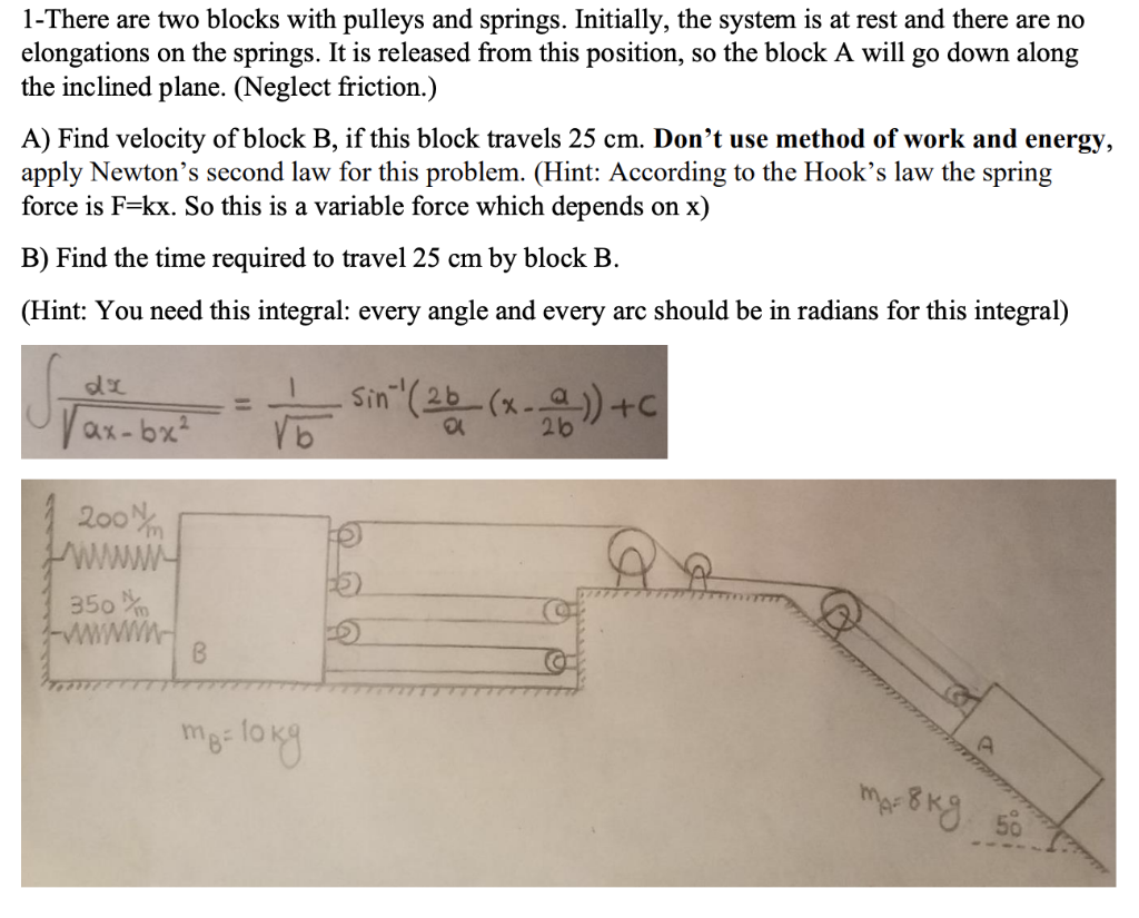Solved 1-There are two blocks with pulleys and springs. | Chegg.com
