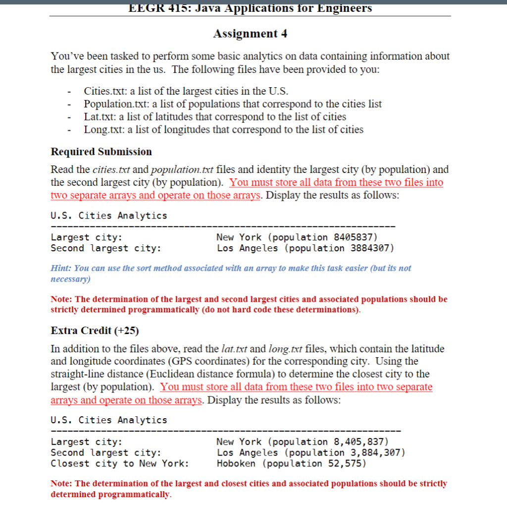 Solved EEGR 415: Java Applications for Engineers Assignment | Chegg.com
