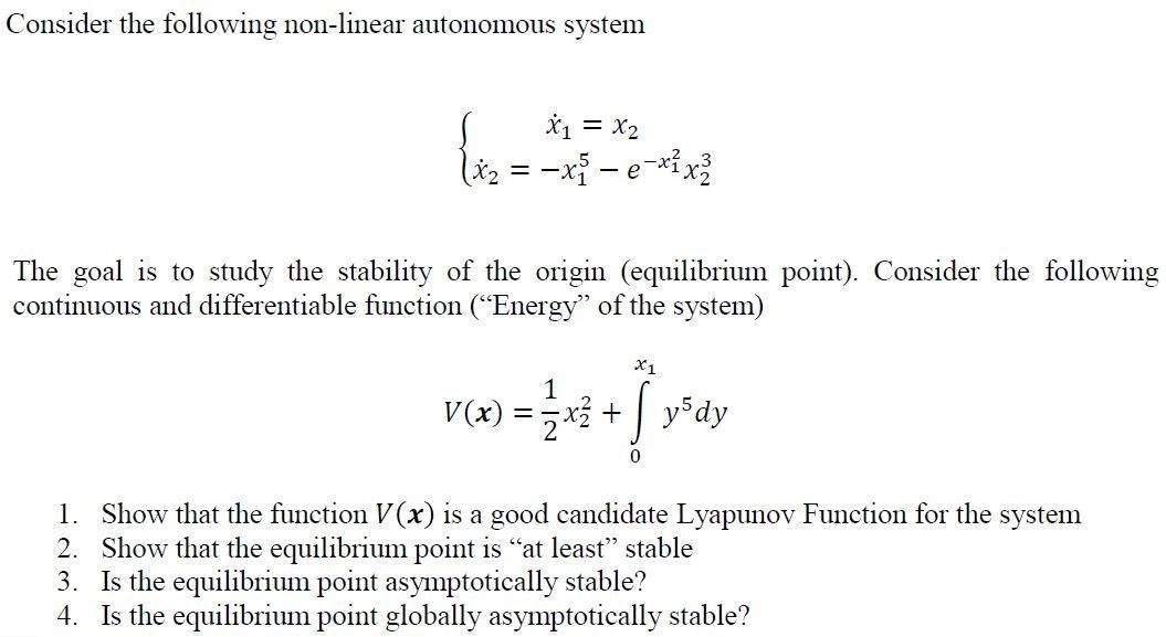 Solved Consider the following non-linear autonomous system | Chegg.com