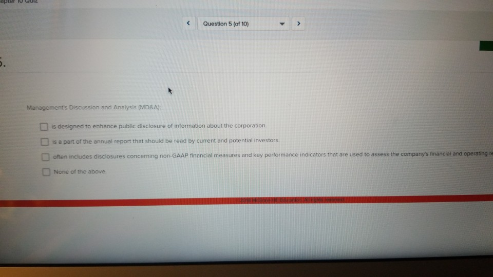 Solved Question 5 (of 10) Management's Discussion and | Chegg.com Solved Question 5 (of 10) Management's Discussion and | Chegg.com