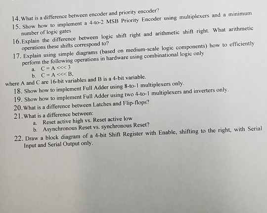 Solved 14. What is a difference between encoder and priority | Chegg.com