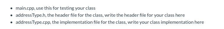 Solved Files : UD main.cpp 1 2 main.cpp addressType.cpp | Chegg.com