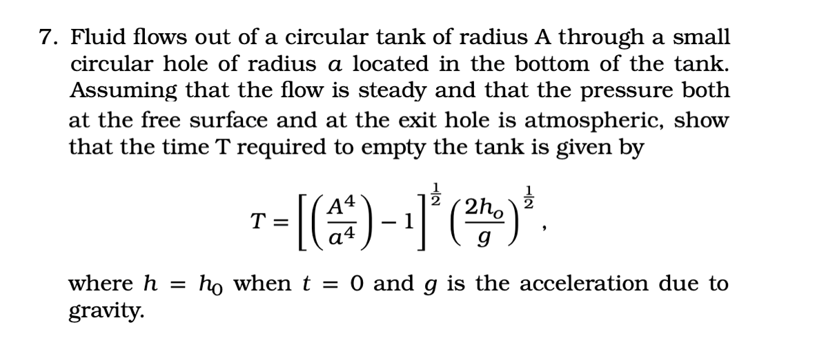 Solved Fluid flows out of a circular tank of radius A | Chegg.com