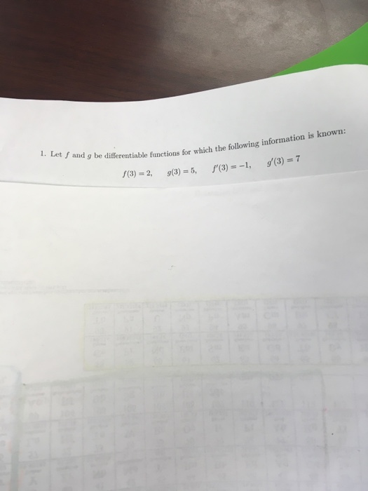 Solved 1. Let f and g be differentiable g be differentiable | Chegg.com