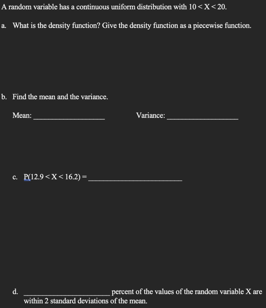 Solved random variable has a continuous uniform distribution | Chegg.com