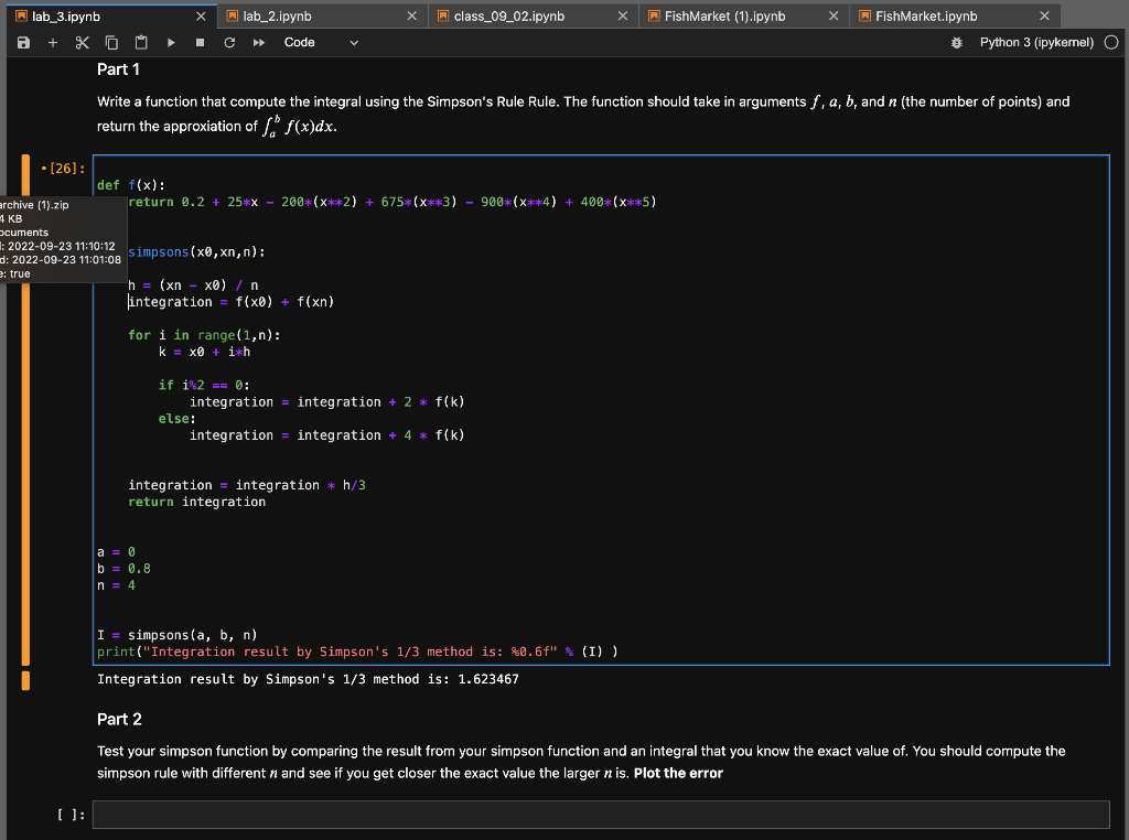 Solved Part 1 Write a function that compute the integral | Chegg.com