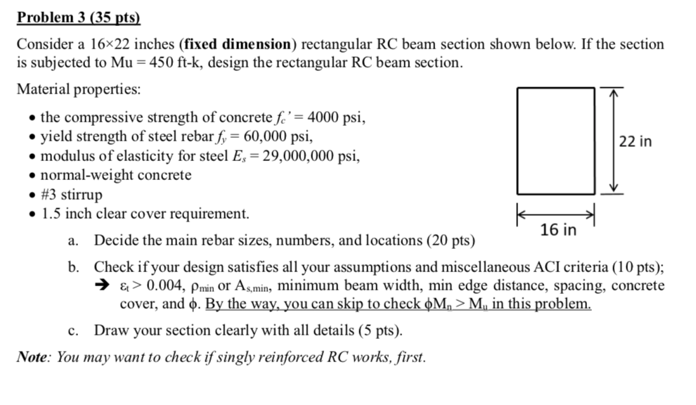 Solved Problem 3 (35 pts) Consider a 16x22 inches (fixed | Chegg.com