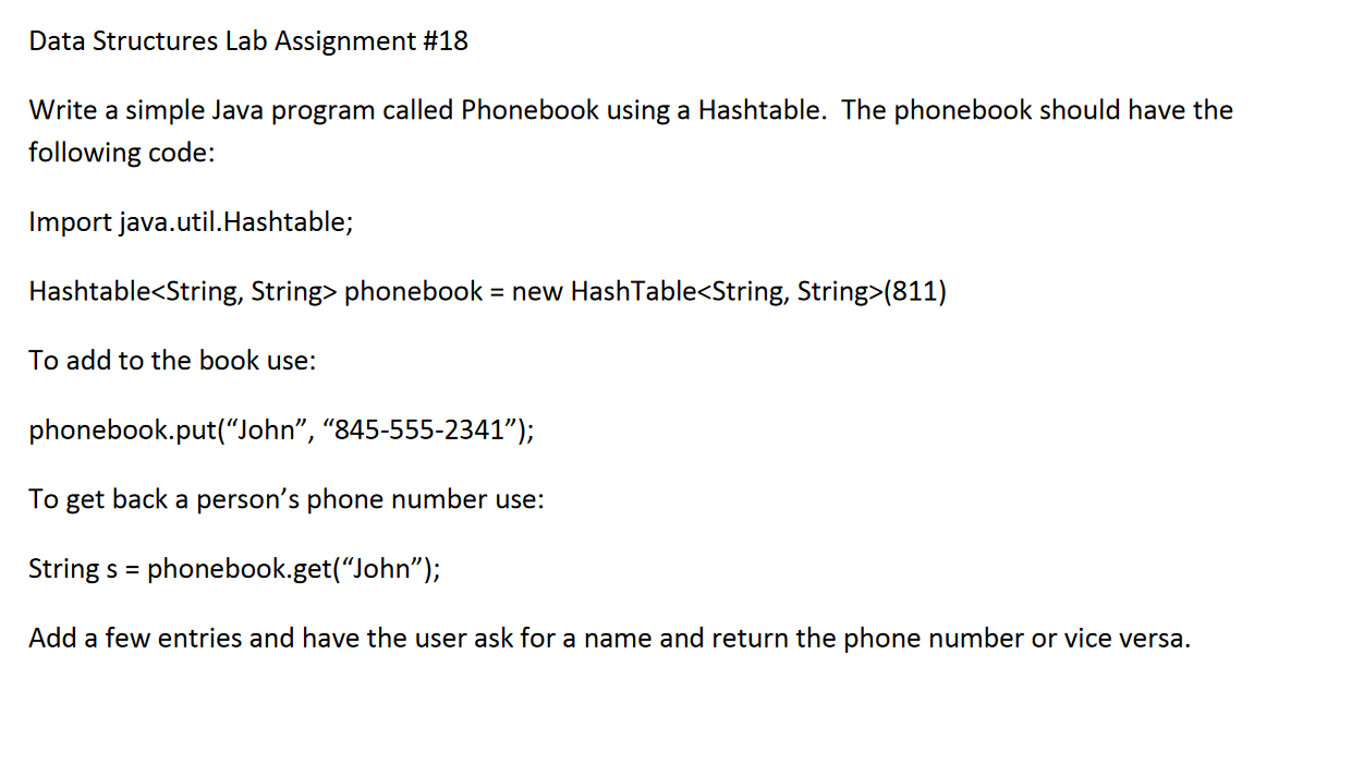 Solved Data Structures Lab Assignment \#18 Write a simple | Chegg.com