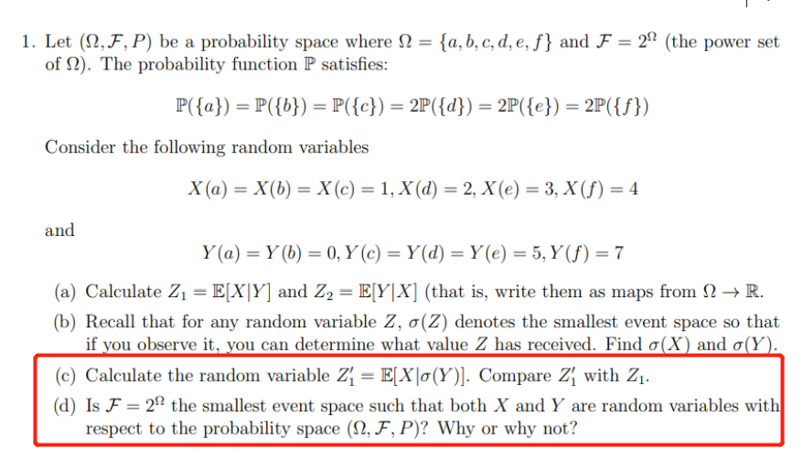 Solved 1. Let (Ω,F,P) be a probability space where | Chegg.com