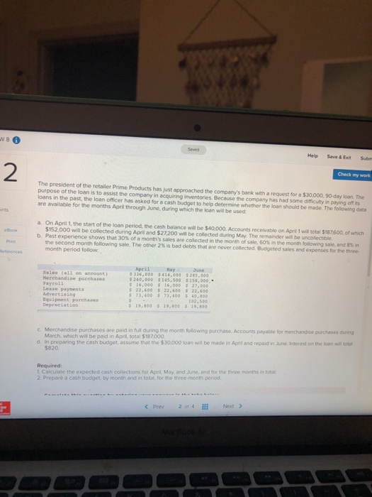 Solved 8 0 Saved Help Save& Exit Subm 2 Check my work The | Chegg.com