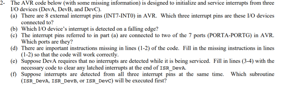 Solved 2- The AVR code below (with some missing information) | Chegg.com