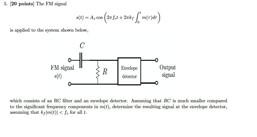 Solved 5. [20 points ] The FM signal | Chegg.com