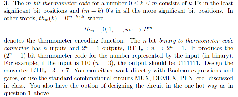 3. The m-bit thermometer code for a number 0 | Chegg.com