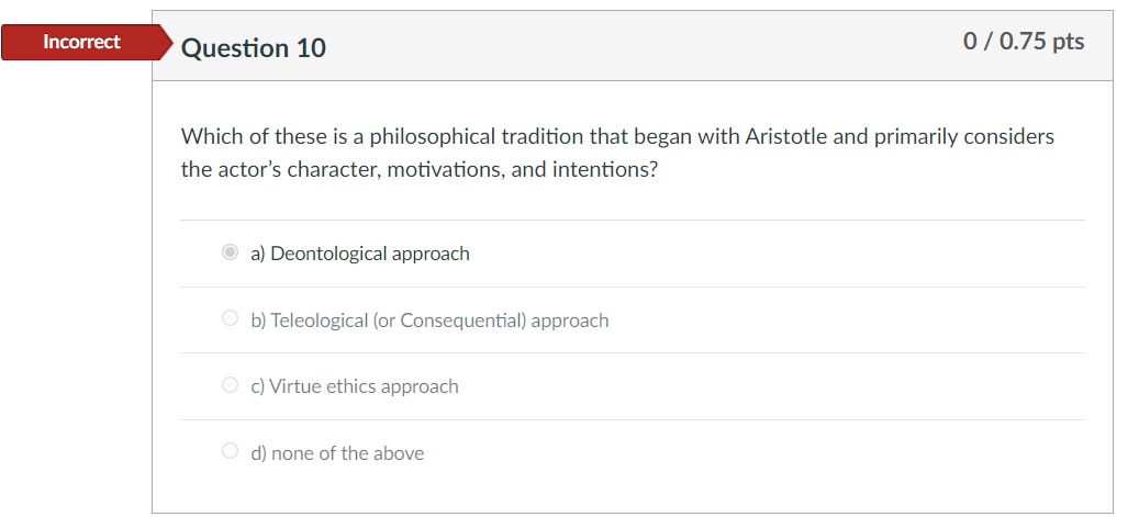 Solved Incorrect Question 10 0/0.75 pts Which of these is a | Chegg.com