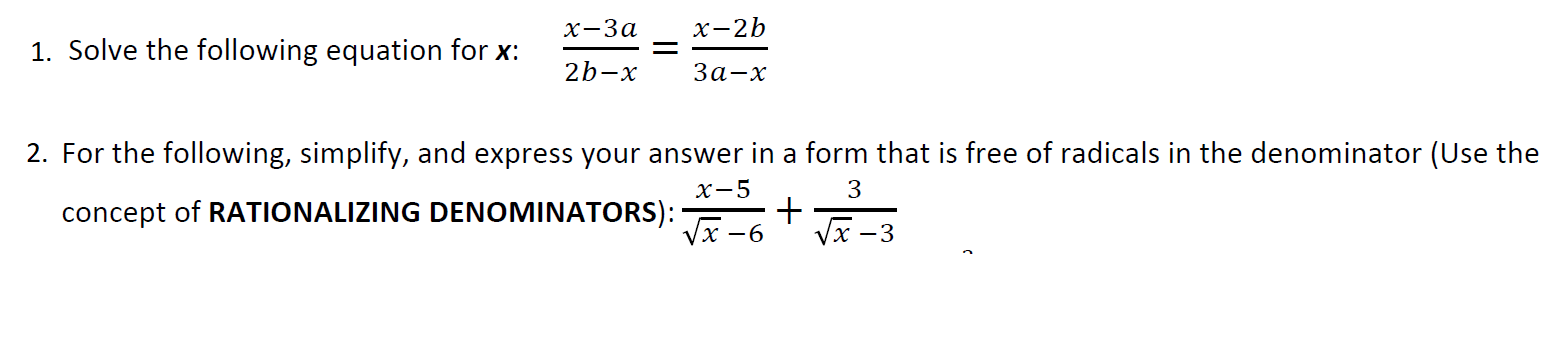 Solved X-3a X-2b 1. Solve the following equation for x: 2b-x | Chegg.com