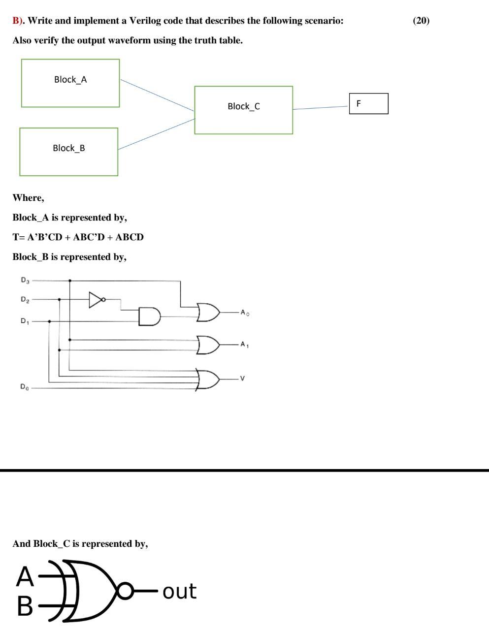 Solved (20) B). Write and implement a Verilog code that | Chegg.com