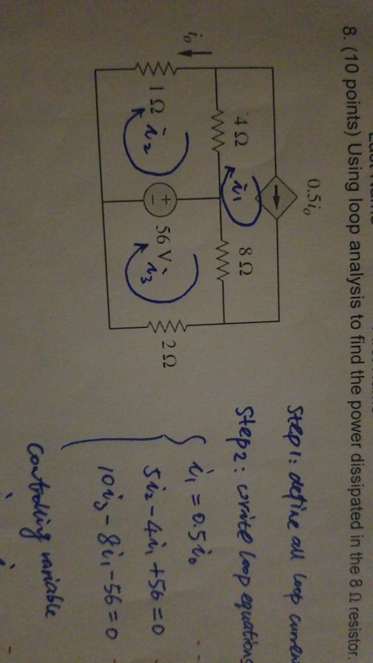 Solved 8. (10 points) Using loop analysis to find the power | Chegg.com