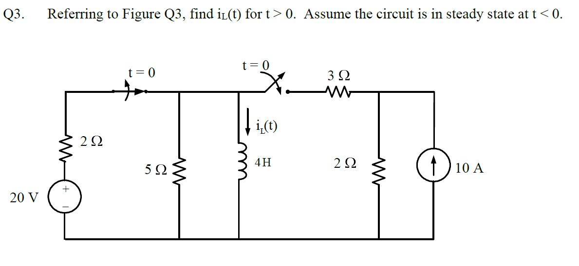 Solved 23. Referring to Figure Q3, find iL(t) for t>0. | Chegg.com