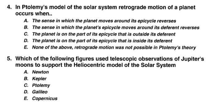 Solved 4. In Ptolemy's model of the solar system retrograde | Chegg.com