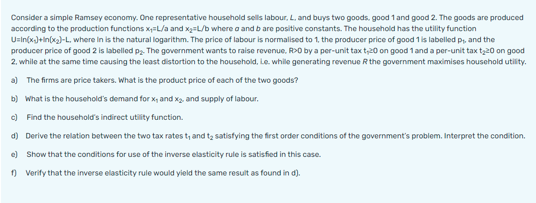 Consider a simple Ramsey economy. One representative | Chegg.com