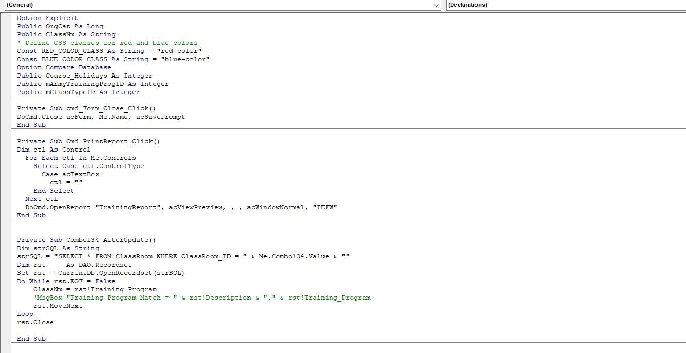 Microsoft Access 2016 I declare a variable on my | Chegg.com