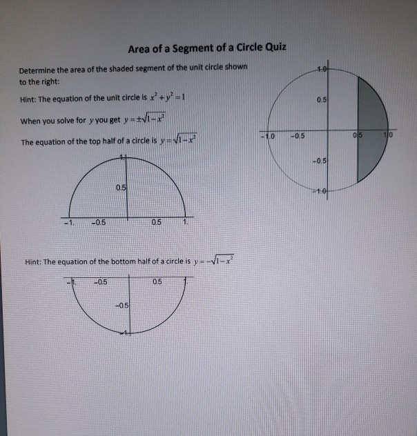 Solved Area of a Segment of a Circle Quiz Determine the area | Chegg.com