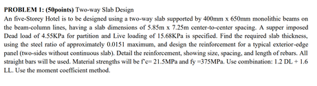 Solved PROBLEM 1: (50points) Two-way Slab Design An | Chegg.com