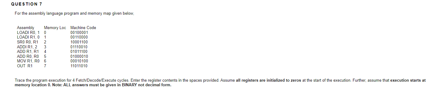 Solved QUESTION 7 For the assembly language program and | Chegg.com