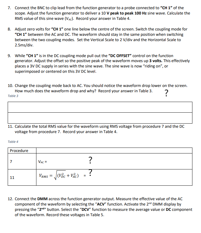 Solved Table 5 RMS Voltage VAC (AC component) DC Voltage VDC | Chegg.com
