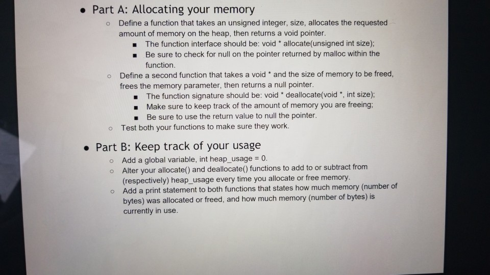 Solved . Part A: Allocating your memory Define a function | Chegg.com
