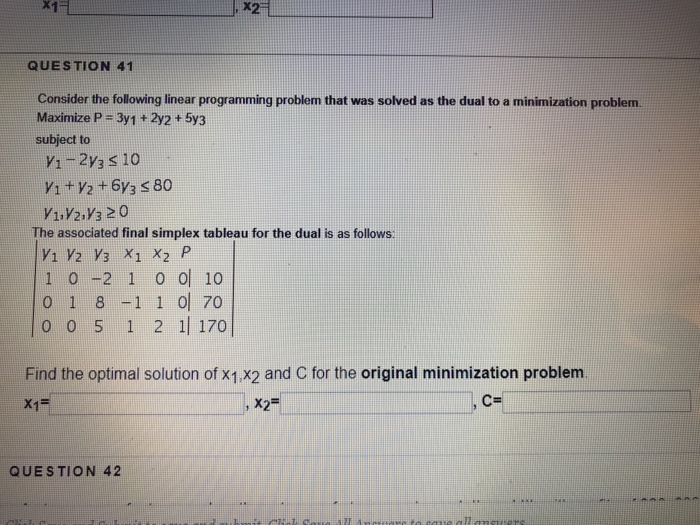 Solved X2 QUESTION 41 Consider the following linear | Chegg.com