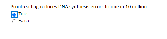 Solved Proofreading reduces DNA synthesis errors to one in | Chegg.com
