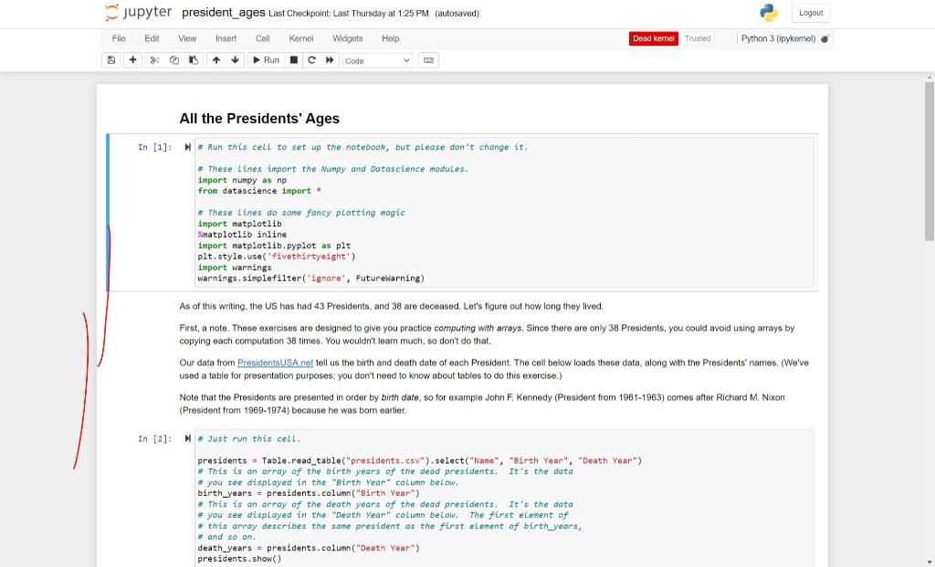 Solved Jupyter president_ages Last Checkpoint: Last Thursday | Chegg.com
