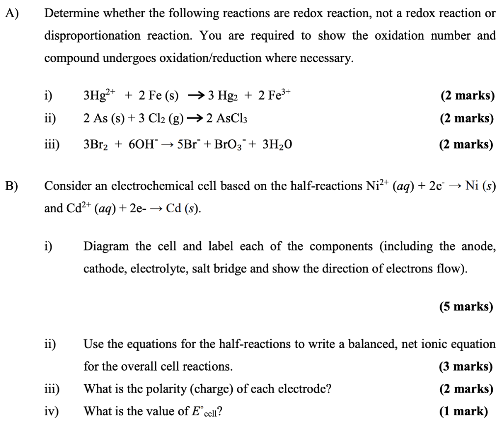Solved A) Determine whether the following reactions are | Chegg.com