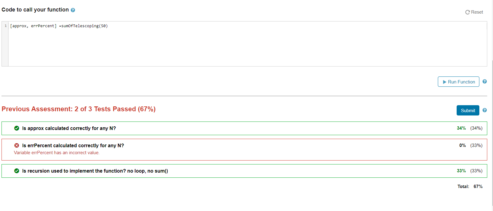 Solved Code to call your function ? 1 [approx, errpercent] | Chegg.com