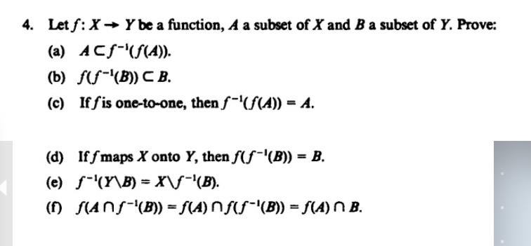 Solved 4 Let F X Y Be A Function A A Subset Of X And B
