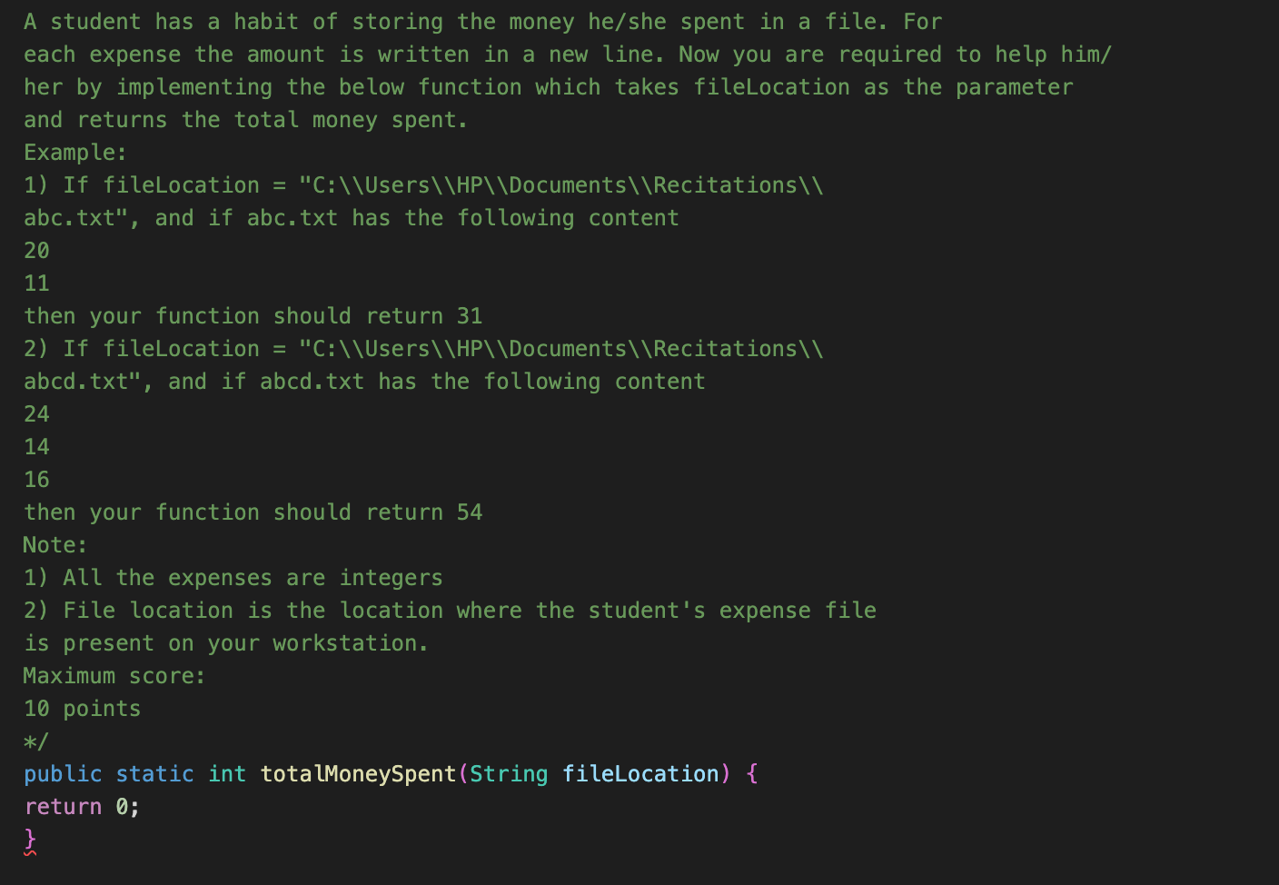 Solved /* Problem statement: Fill in the code for the below | Chegg.com