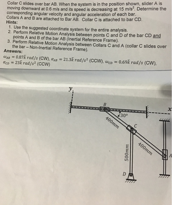 Solved Collar C slides over bar AB. When the system is in | Chegg.com