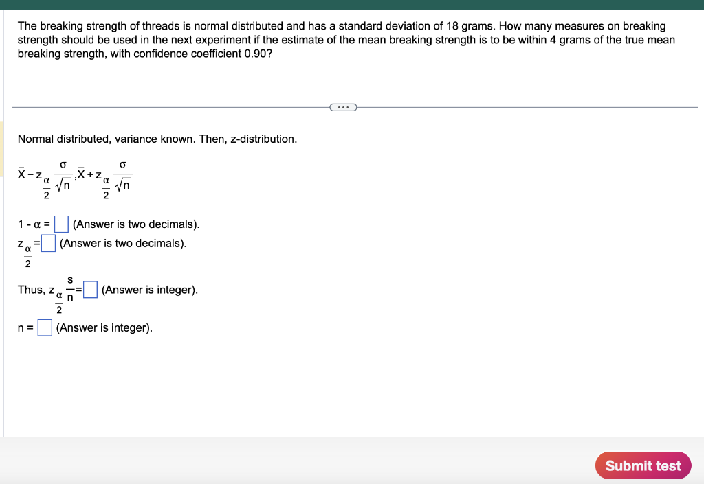Solved The breaking strength of threads is normal | Chegg.com