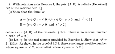 Solved question topic: Dedekind cut property from real | Chegg.com