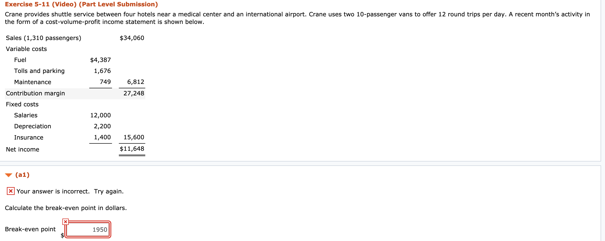 Solved Exercise 5-11 (Video) (Part Level Submission) Crane | Chegg.com