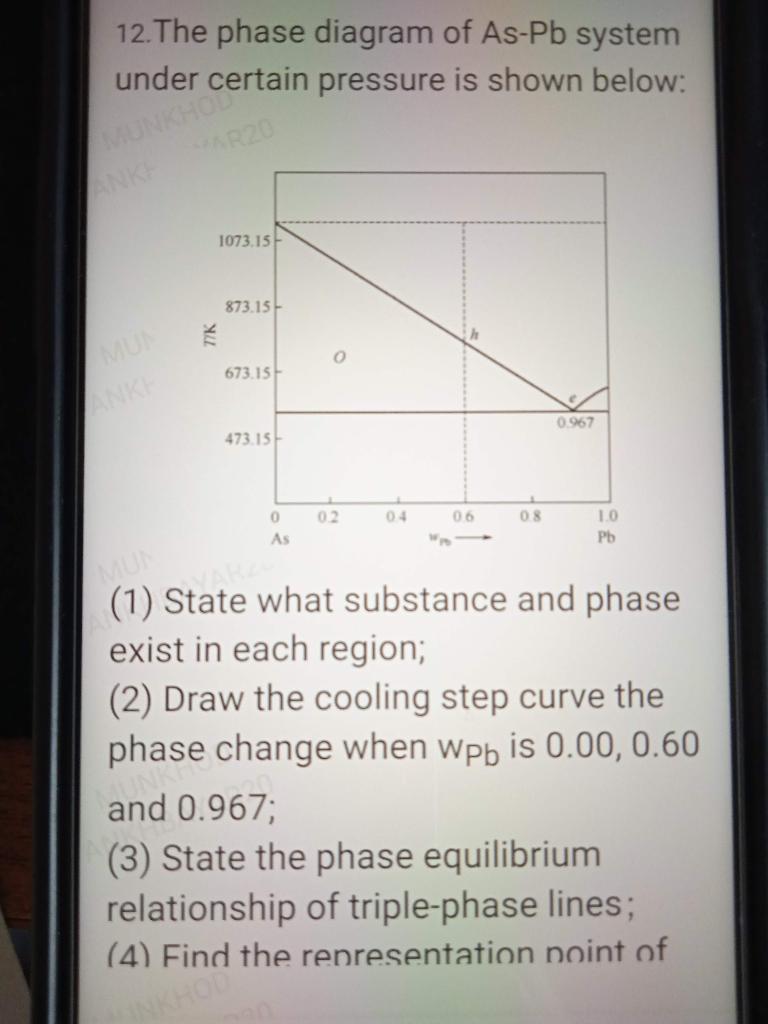 Solved 12. The phase diagram of As-Pb system under certain | Chegg.com