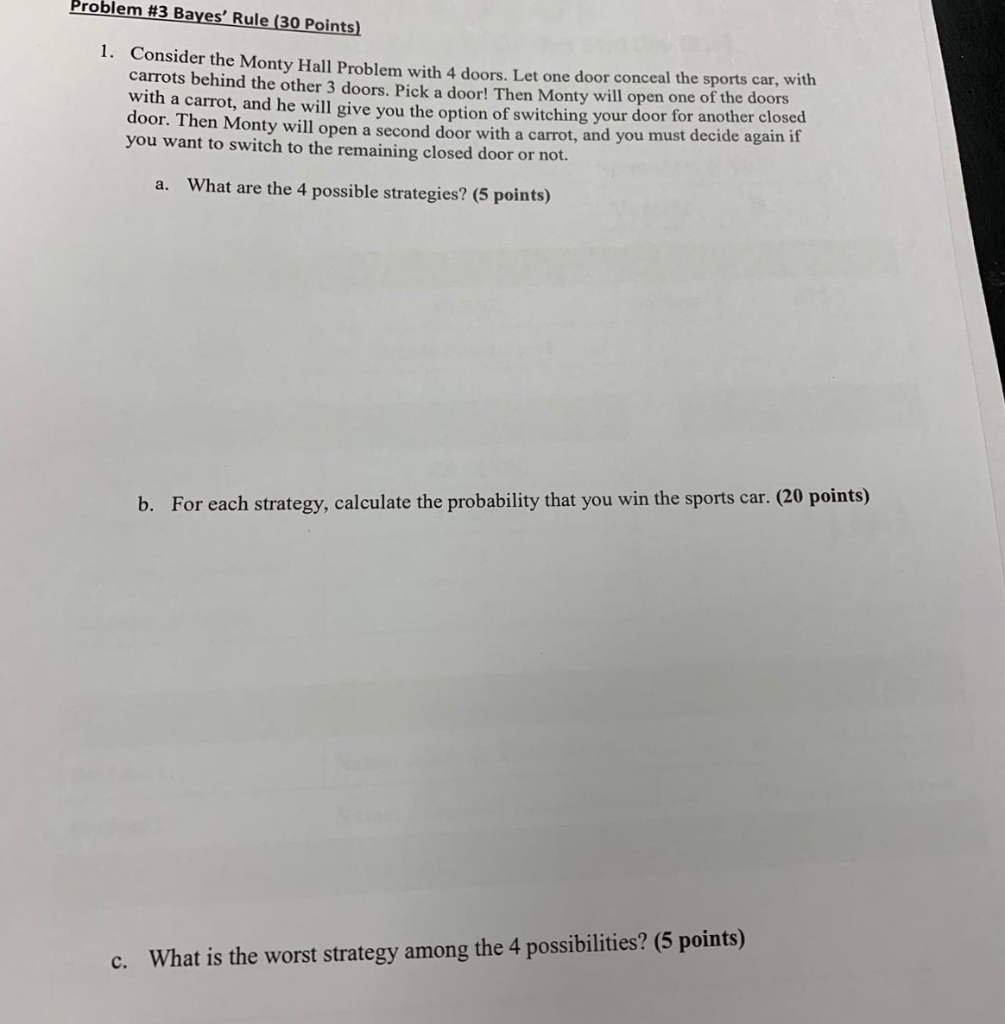 Problem #3 Bayes' Rule (30 Points) Consider the Monty | Chegg.com
