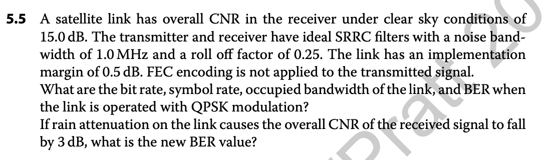 Solved 5.5 A satellite link has overall CNR in the receiver | Chegg.com
