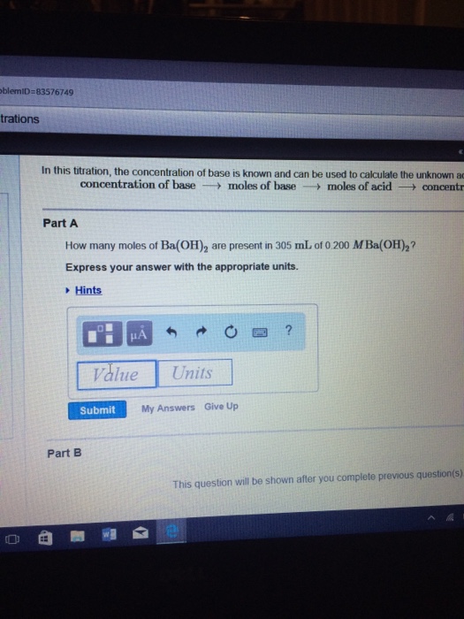 Solved How many moles of Ba(OH)_2 are present in 305 mL of | Chegg.com
