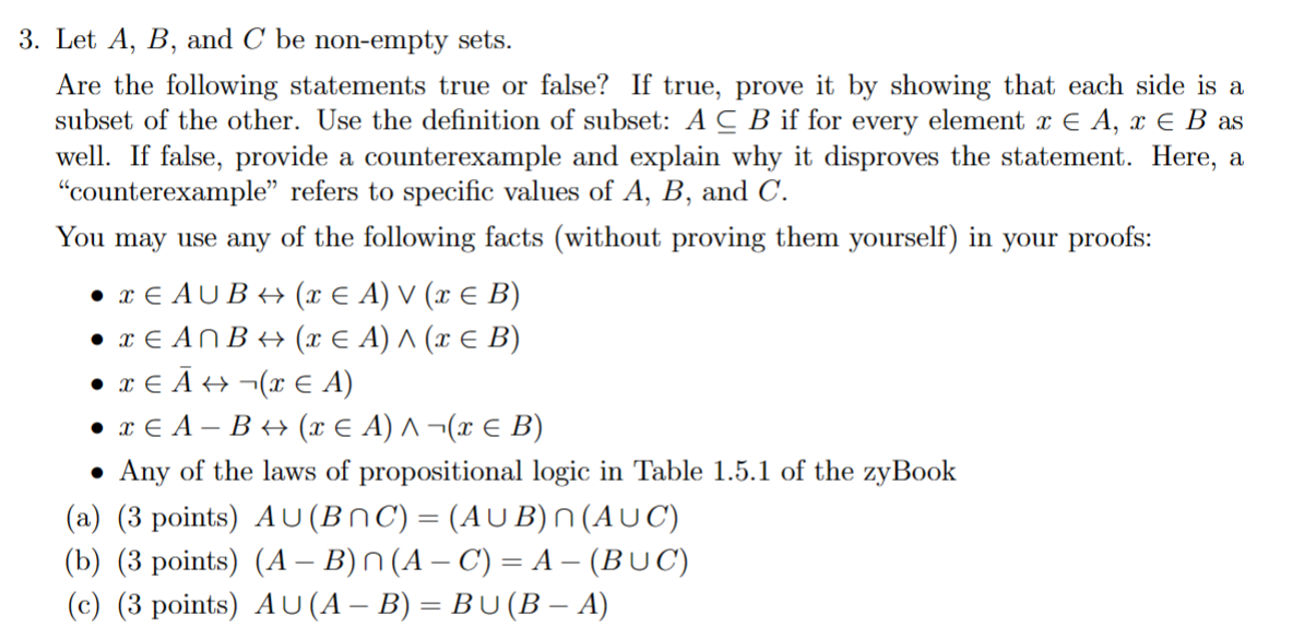 Solved Let A B And C Be Non Empty Setsare The Following 